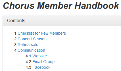 Adding a table of contents to a wiki page